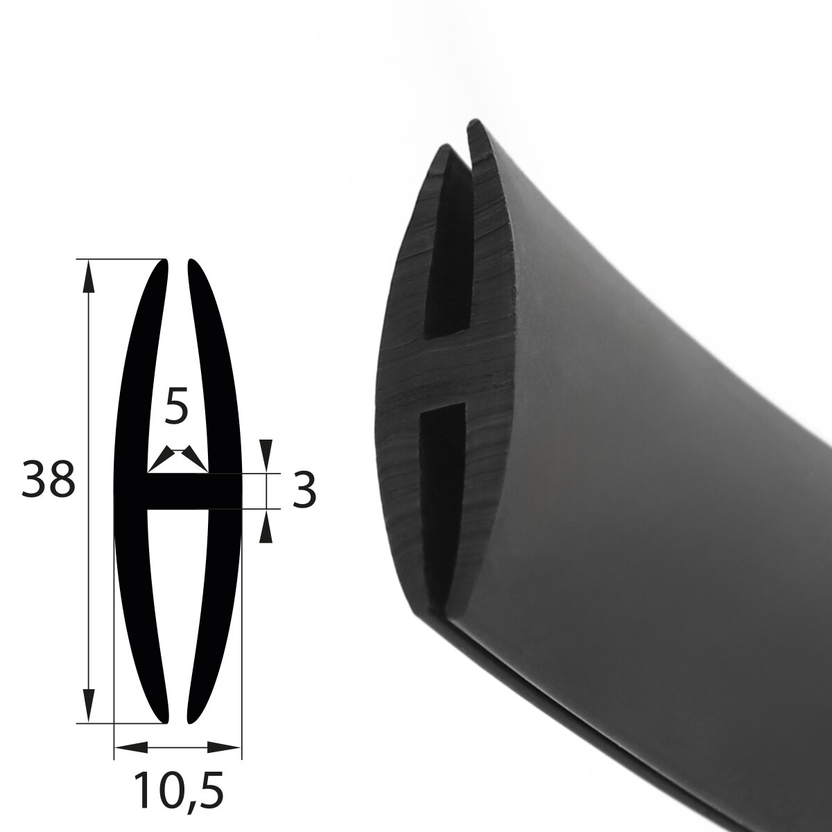 SMI H1 EPDM H-Profil Dichtung schwarz 5 mm Fassungsbereich