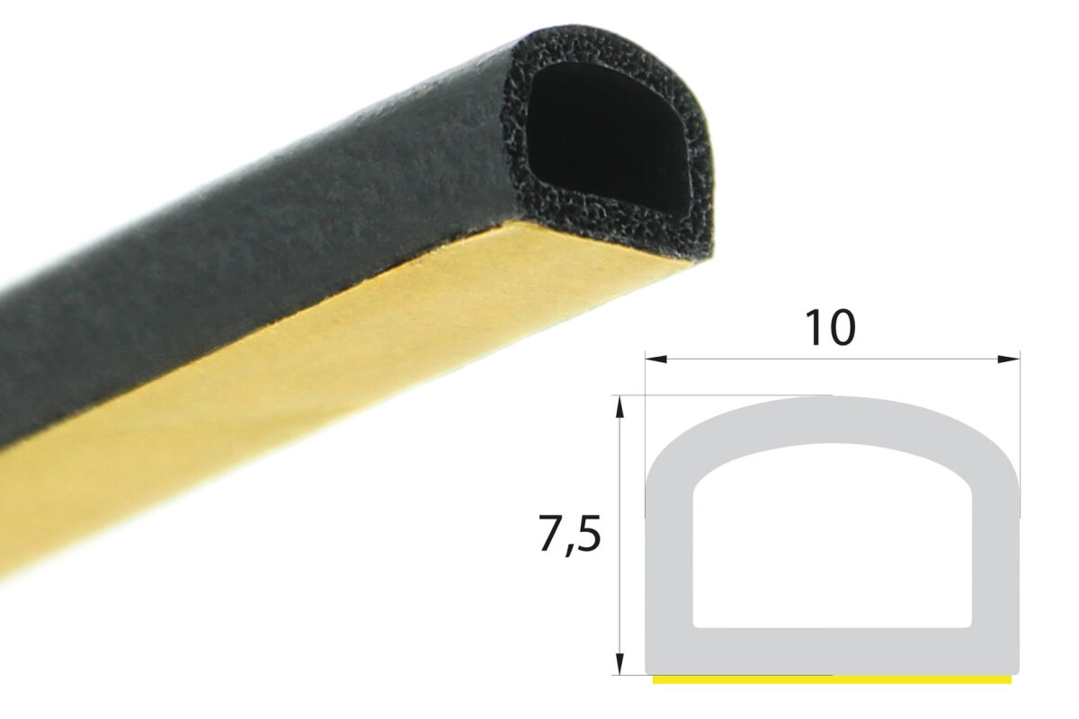 DP9 - EPDM Moosgummi Halbrundprofil D-Profil 10x7,5 mm Gummiprofil