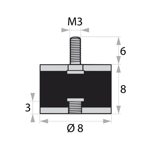 SMI GP2-08-08-AG/IG-M3x6/3 Gummi-Metall-Puffer